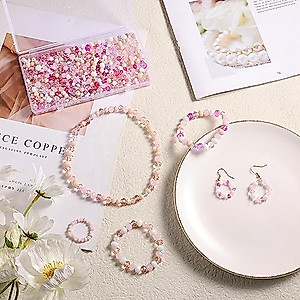 1000pcs Crystal Glass Beads Kit, 4/6/8mm Pink Loose Assorted Crystal Beads Sparkle Round Glass Beads with Holes for Jewelry Necklace Bracelet Making