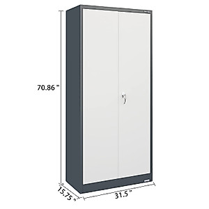 BESFUR Metal Storage Cabinet with Locking Doors and Adjustable Shelves, Steel Storage Cabinet for Office, Garage, Warehouse, Classroom, Pantry, 70.86" H x 31.5" W x 15.75" D (Light Grey & Dark Grey)
