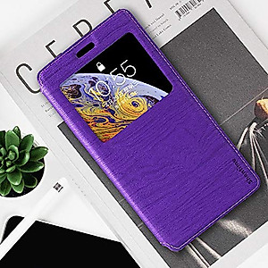 Shantime for Gigaset GX290 Pro Case, Wood Grain Leather Case with Card Holder and Window, Magnetic Flip Cover for Gigaset GX290 Pro (6.1”) Purple