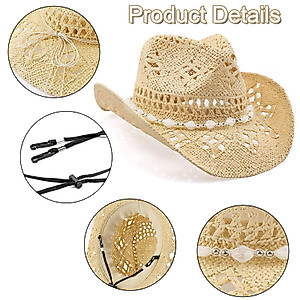 WQWOVRVO Cowboy Hat,Cowgirl Hat,Cowboy Hats for Women/Mens/Straw Wide with Shapeable Brim Cowboy Hats for Womens/White/Black/Beige (Beige+White)