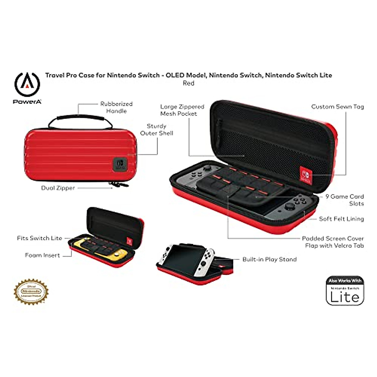 PowerA Travel Pro Case for Nintendo Switch - OLED Model, Nintendo Switch, Nintendo Switch Lite - Red