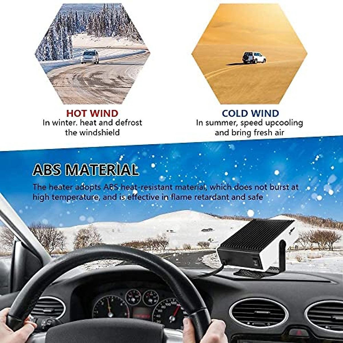 Car Defogger Heater, 12V Portable Windshield Defrosting Fast Heating Defrost Defogger,Fast Heating Portable Car Heaters Automobile Windscreen Fan in Cigarette Lighter