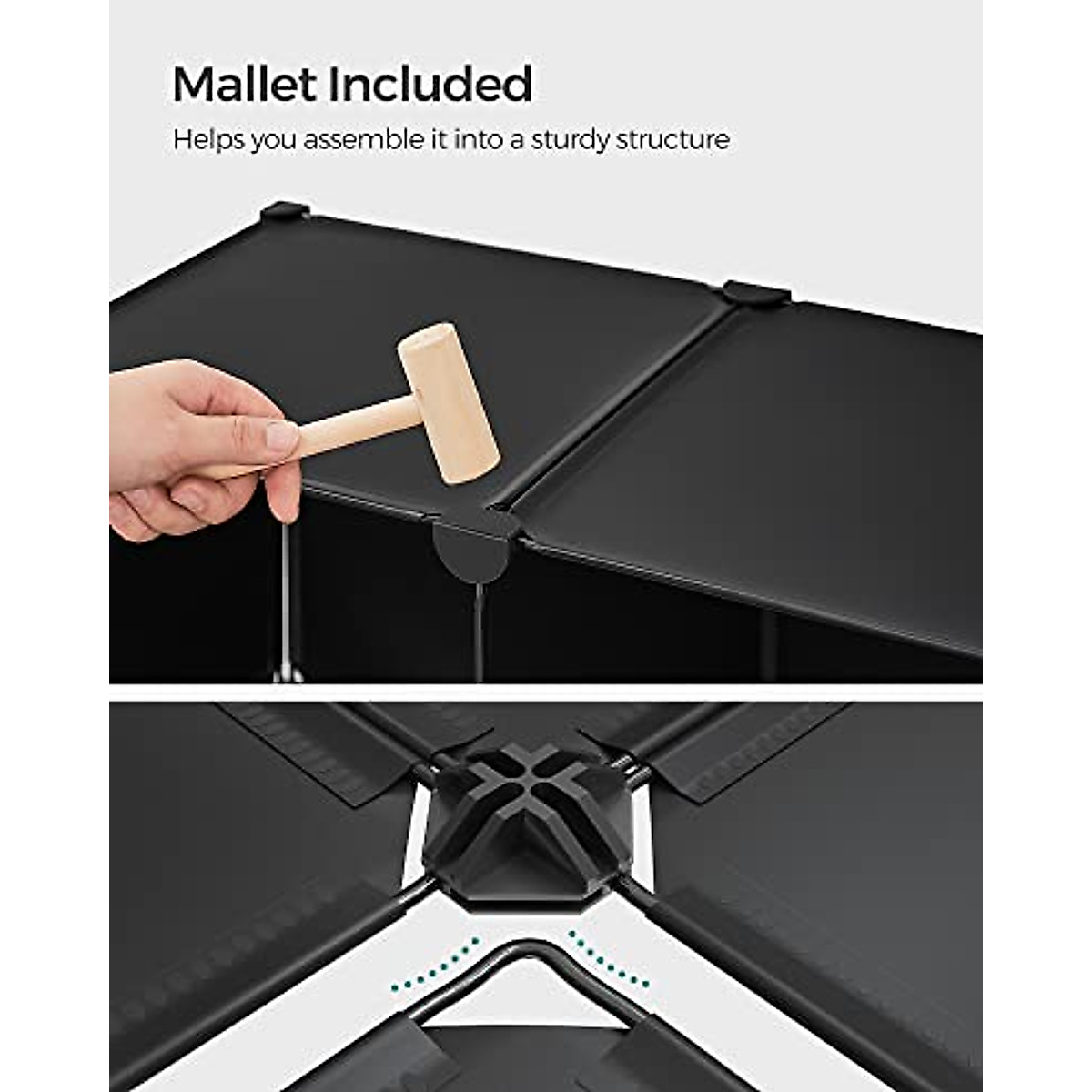 SONGMICS Cube Storage Organizer with Storage Boxes, 6-Cube Organizer, 6 Collapsible Non-Woven Fabric Bins, Customizable Shape, Bedroom, Living Room, Space-Saving, Black and Gray ULPC062B01