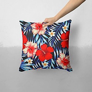 iiRov Vivid Tropical Red Floral v1 - Custom Decorative Home Decor Indoor or Outdoor Throw Pillow Cover for Sofa, Bed or Couch Cushion (Pillow CASE Cover ONLY)
