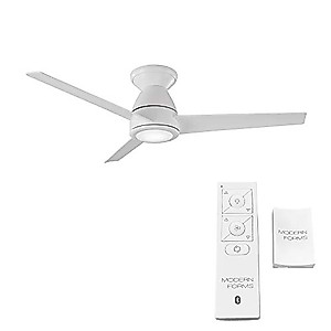 Tip Top Smart Indoor and Outdoor 3-Blade Flush Mount Ceiling Fan 44in Matte White with 3000K LED Light Kit and Remote Control works with Alexa, Google Assistant, Samsung Things, and iOS or Android App