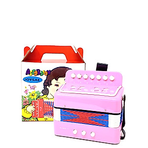 JOYSAE 7 Keys 2 Bass Accordion Kids Accordion Toy Solo Ensemble Instrument Musical Educational Instrument for Early Childhood Teaching (Pink)