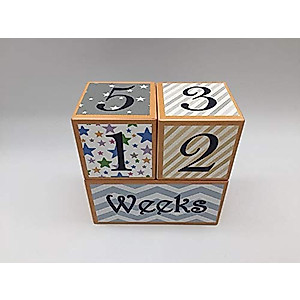 Wood Baby Milestone Age Photo Blocks Set Track Weeks, Months and Years Perfect Baby Shower Present