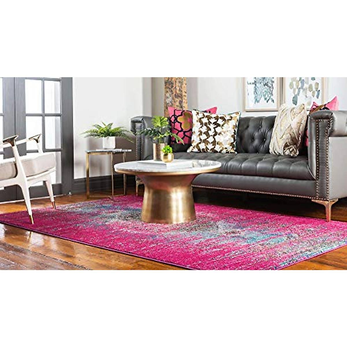 Unique Loom Vita Collection Saturated Over-Dyed Traditional Gradient Area Rug, 4 ft x 6 ft, Fuchsia/Light Blue