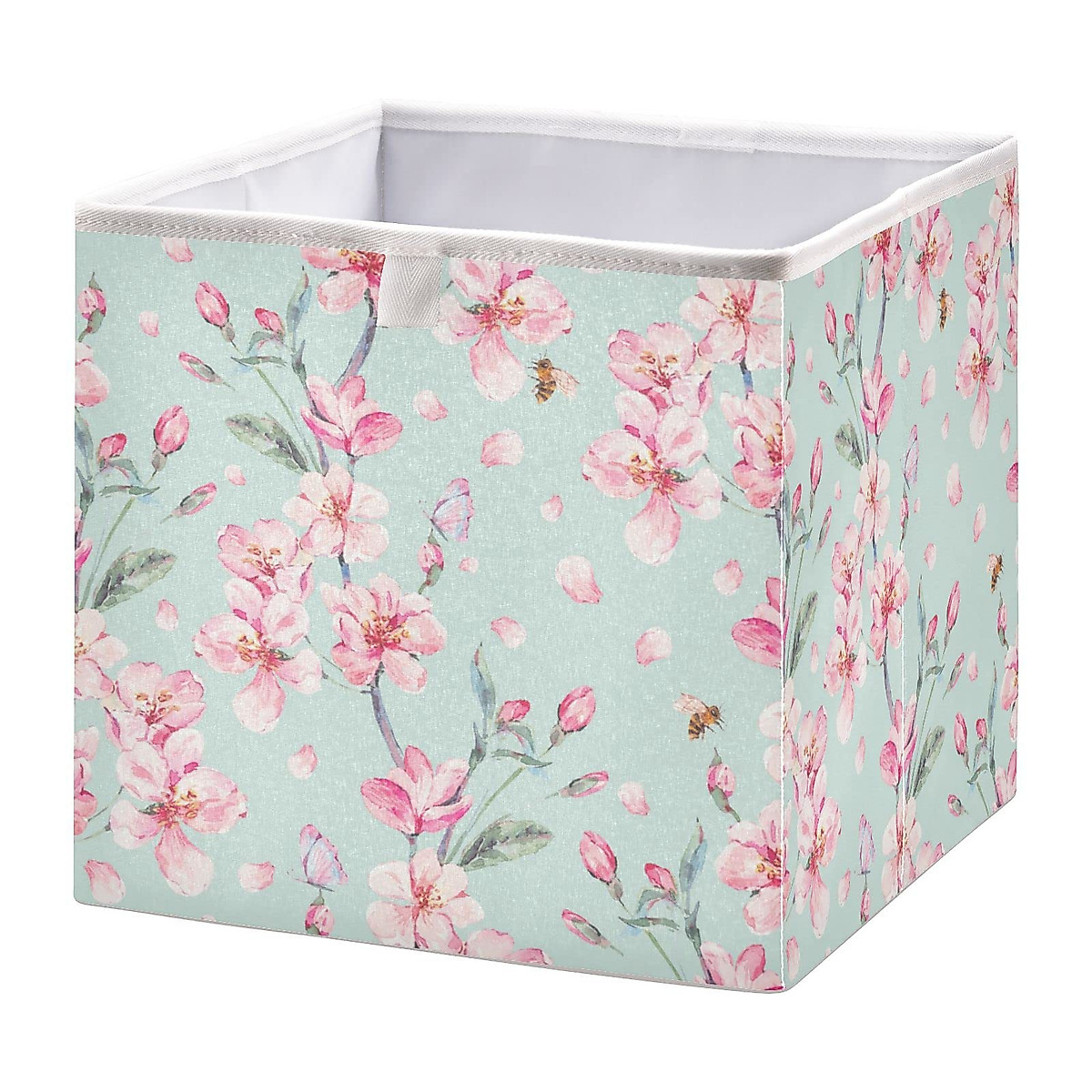 Kigai Pink Flowers Cube Storage Bins - 11x11x11 in Large Foldable Cubes Organizer Storage Basket for Home Office, Nursery, Shelf, Closet