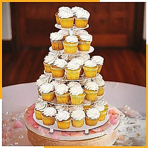 Jusalpha 5 Tier Round Acrylic Cupcake Stand-Cake Stand-Dessert Stand, Cupcake Tower 5RFs (5 Tier with Base)