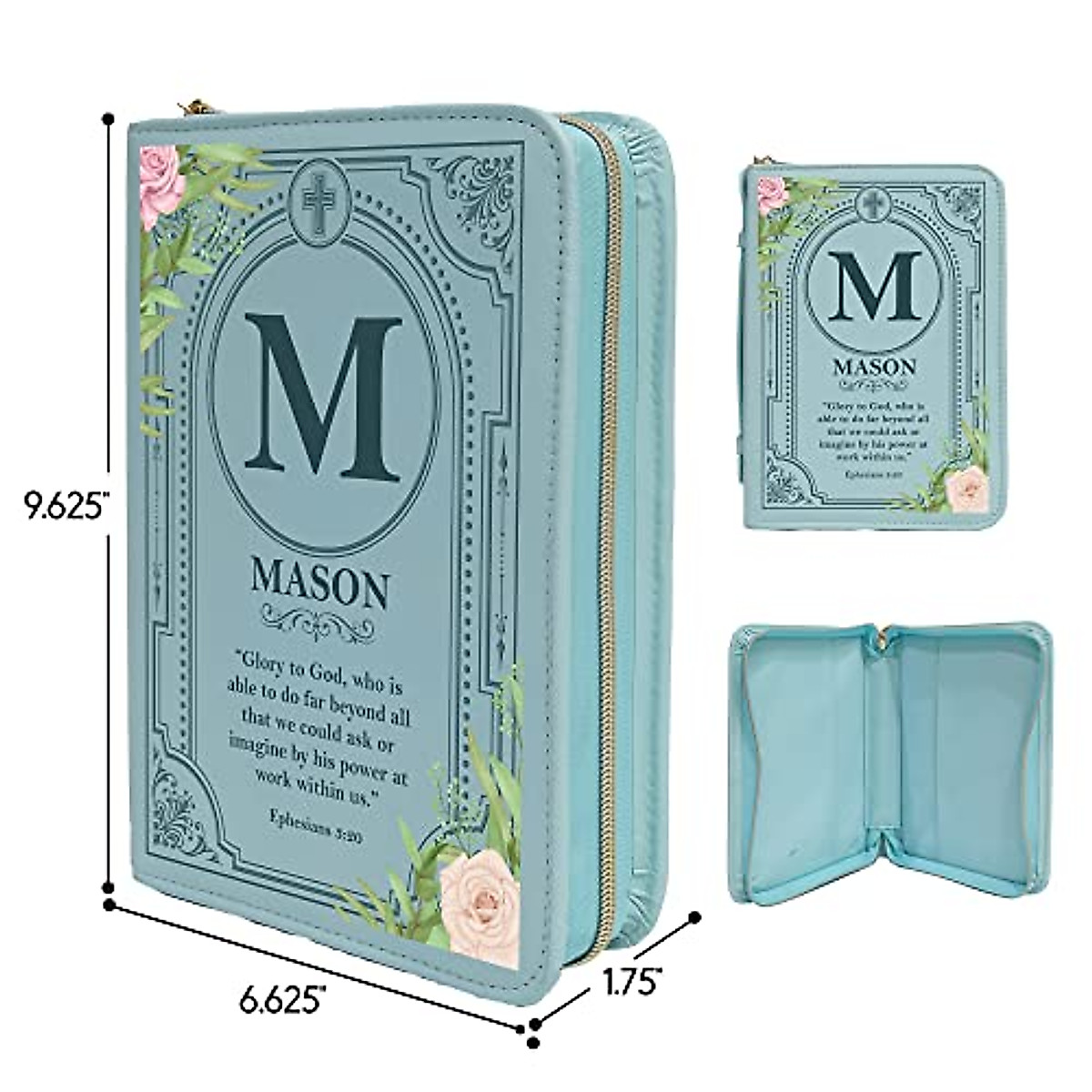 9.6x6.6 Inch Personalized Bible Cover, Custom Bible Cover – Personalized Leatherette Bible Cover and Carrying Case with Handle, Womens Bible Case - Teal (Design 4)
