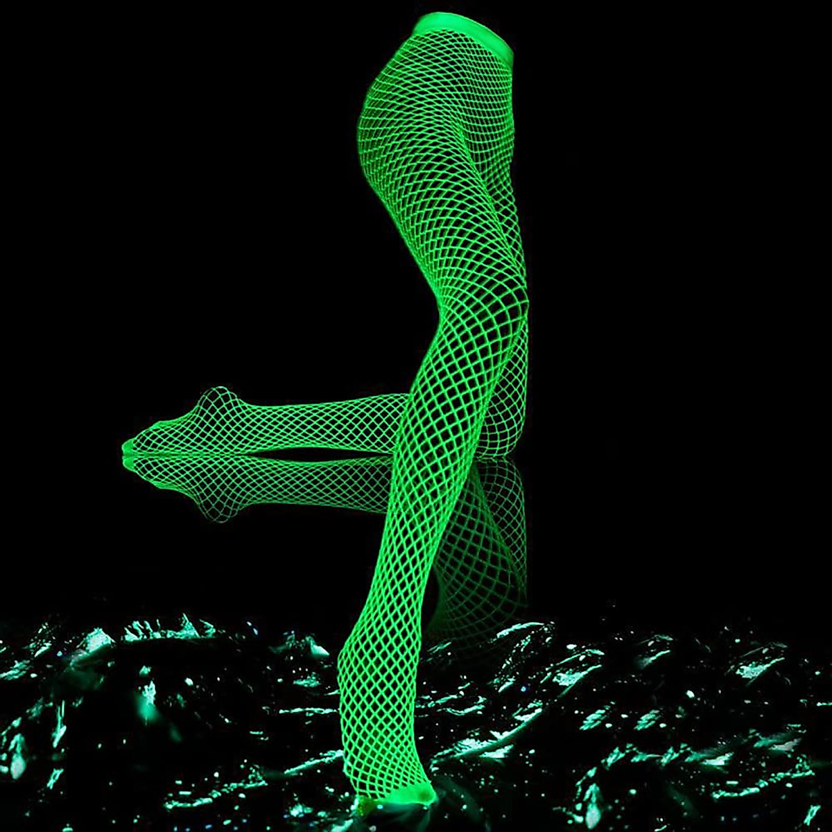 Glamorstar Glow in the Dark Fishnet Stockings for Women Luminous Hollow Out Pantyhose Tights Stockings White