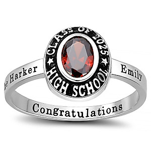 Ccjcinata 925 Sterling Silver Class Rings for Women High School Cubic Zirconia Birthstone Rings Personalized Custom Rings Women's Class Rings Size 5-15 Graduation Rings for Women