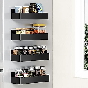 Vetacsion 4 Pack Plastic Moveable Fridge Magnetic Spice Racks,Black