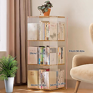 Huazzzyi Acrylic Rotating Bookshelf, 3 Tier Acrylic Book Tower 360 Rotating Bookshelf, 37IN Rotating Book Shelf Acrylic for Living Room, Study Room