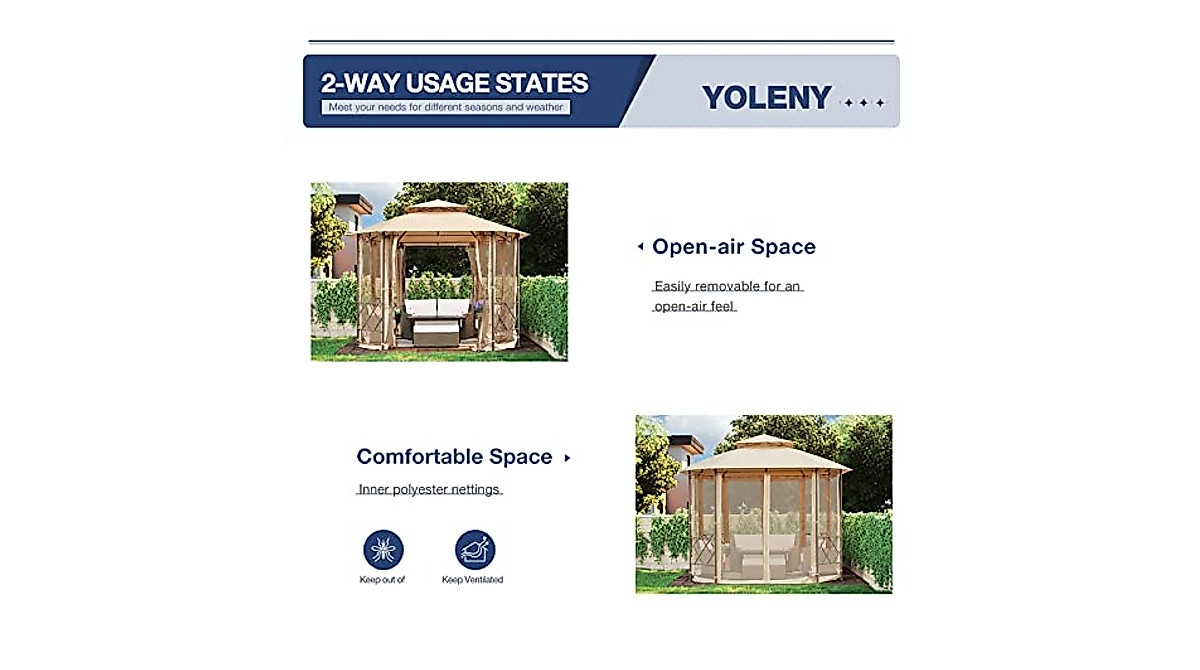 YOLENY 12'x10' Patio Canopy,Gazebo with Mesh Curtains and Safety Bars ...