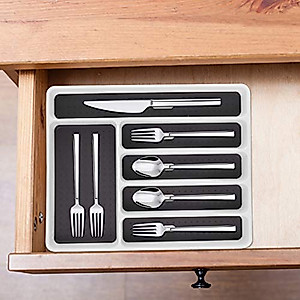 Hemoton Utensils Drawer Organizer PP and Silicone Silverware Organizer Tray Kitchen Tableware Sorting Box for Home Restaurant Hotel (White)