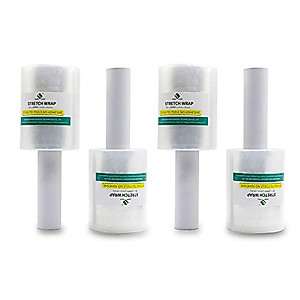 4 Pack Industrial Mini Clear Stretch Wrap with Handle 5" 1000ft 80 Gauge for Pallet Wrap, Durable Self-Adhering Plastic Wrap for Packing, Moving, Heavy Duty, BOMEI PACK