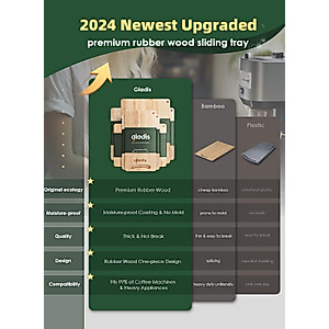 Kitchen Appliance Sliding Tray, [Upgraded Premium Rubber Wood] Gladis Countertop Slider under Cabinets, Easily Pull Out Rolling Tray for Keurig Single Cup, Cold Brew, Single Serve Coffee Maker