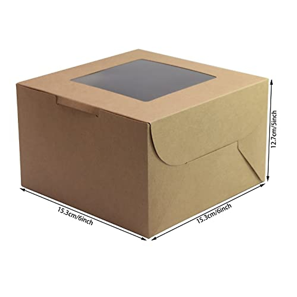 PQZKLDP 12Packs 6x6x5 Inches Brown Kraft Cake Boxes with Window, Gift Packing, Bakery Boxes, Dessert, Pastry, Cupcake, Pie Cookies, With Stickers,66 FT Twine (6 * 6 * 5 Inch, Brown)