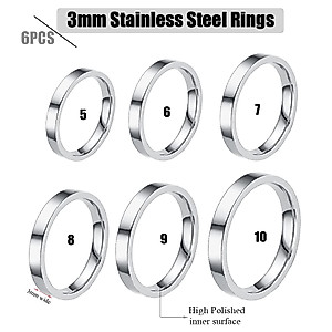 LuckyAmor 3pcs Style Stainless Steel Rings for Women Stacking Stackable Silver Band Thumb Pointer Finger Plain Ring Comfort Fit Size 5 6 7 8 9 10