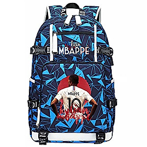 Piatek Teens Kylian Mbappe Daypack Waterproof Laptop Bag with USB Charging Port Graphic Canvas Knapsack
