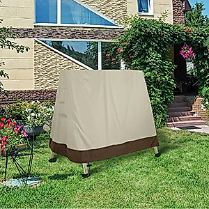 Patio Swing Chair Cover A-Frame 72x67x55 inches UV Resistant Outdoor Swing Cover Waterproof Dust Proof Weather Protector Patio Furniture Coves for Garden Furniture (Beige & Coffee)