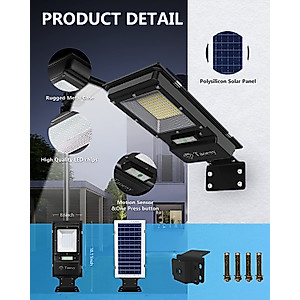 Taoesy 800W Solar Street Lights Outdoor, 60000LM Motion Sensor LED Solar Parking Lot Light Dusk to Dawn, IP65 Waterproof Solar Security Flood Light with Remote Control for Area Lighting, Yard, Garage