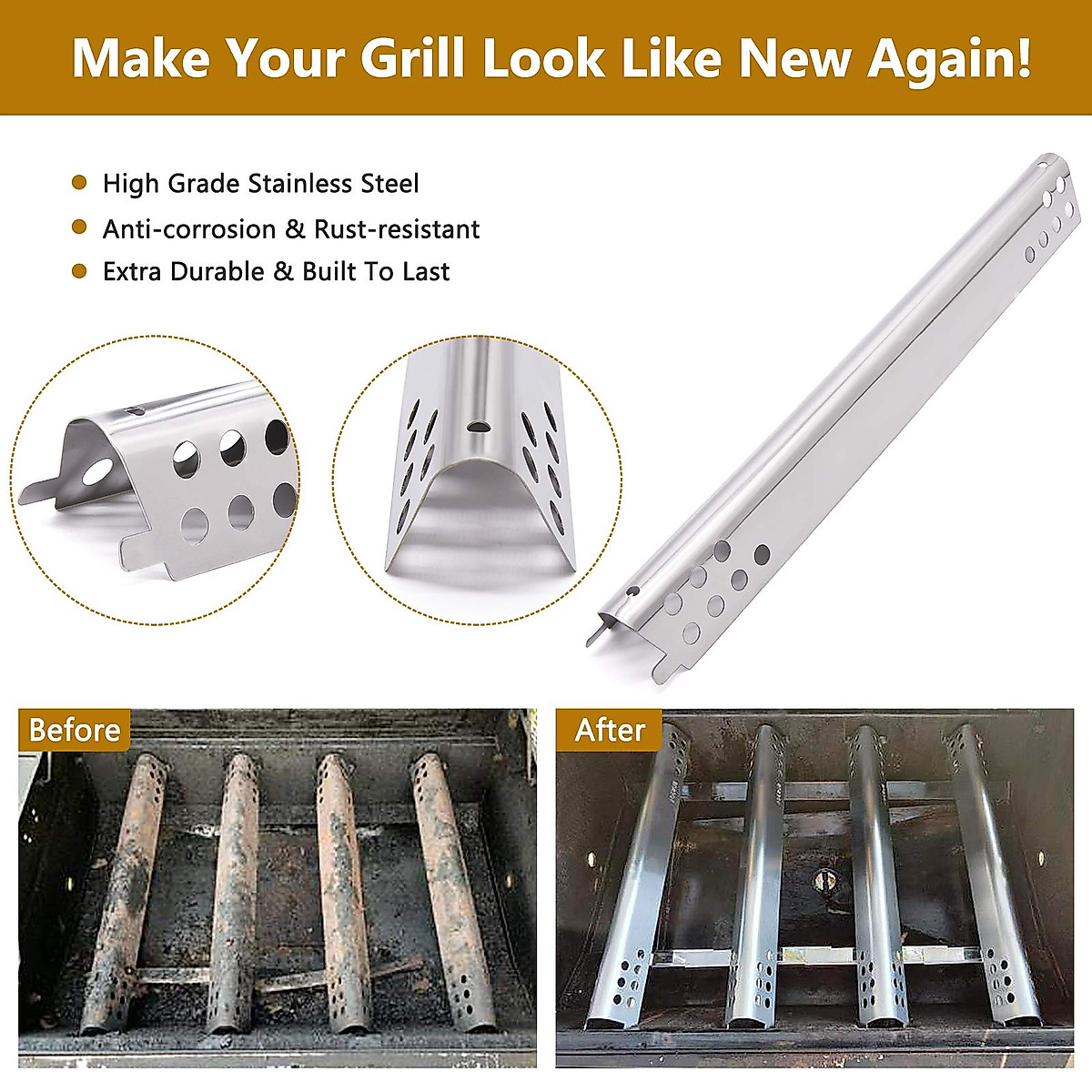 Criditpid Grill Replacement Parts for Charbroil Performance 2 Burner 463625217, 463625219, 463673519, 463673517, Grill Burner, Heat Tent Plate Shield, Carryover Tube.