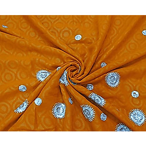 Peegli Indian Vintage Yellow Dress Material Georgette Recycled Fabric Embroidered DIY Craft Textile