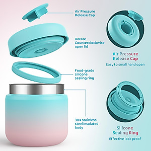 TIME4DEALS Kids Thermo Insulated Food Jar for Hot Food - 13.5oz Food Thermo for Kids Stainless Steel Lunch Containers Wide Mouth Leak Proof with Lids Airtight for Girls (Candy)