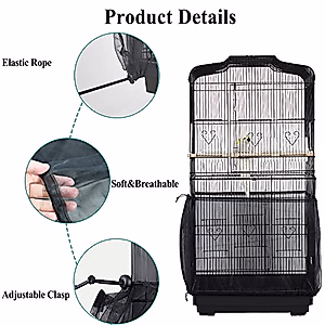 ASOCEA Bird Cage Seed Catcher,Universal Bird Cage Cover Skirt,Adjustable Parakeet Cage Nylon Mesh Netting for Round Square Cages Prevent Scatter and Mess- Black 78.7Inch (Not Include Birdcage)