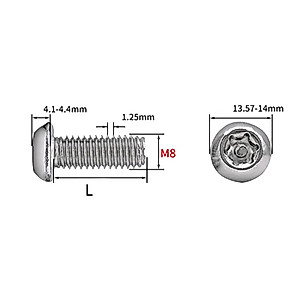 CREULT Safe Bolts Torx with Needle Drive M8 Size Round Head Security Male Screws 1.25mm Thread Pitch Stainless Steel Fasteners Metric (20, 25mm Length)