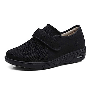 Womens Walking Shoes with Strap Closure Wide Width Shoes Cushion Sneakers Diabetic Shoes for Elderly Mother Swollen Feet