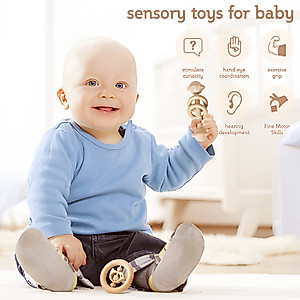 2pc Set Wooden Rattle Toys Beech Wood Ring Montessori Bird Shape Grasping Toddler Toys