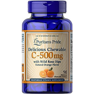 Puritans Pride Chewable Vitamin C-500 Mg with Rose Hips Chewables, 90 Count