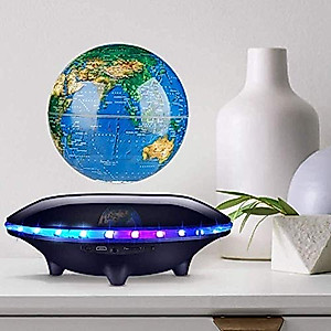 Magnetic Levitation Globes LED Wireless Transmission Touch Control Blue Floating Ball World Map Office Decoration Birthday Gifts Home Decor with Bluetooth Speaker (Black) (Black)
