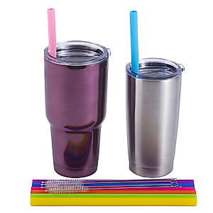 Big Silicone Straws Reusable Silicone Drinking Straws10Pcs Straight Smoothies Straws For 30&20 oz Tumblers-Reusable Straws Extra Long for Yeti/Rtic/Ozark +4 Brushes+ 1 Red Storage Pouch