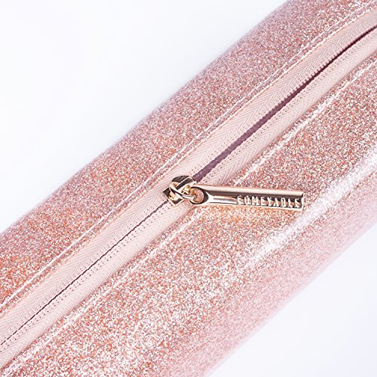 Comfyable Small Cosmetic Bag for Rectangular Makeup Bag Waterproof Glitter Cute Toiletry Pouch Rose Gold Sparkly Shiny Pink