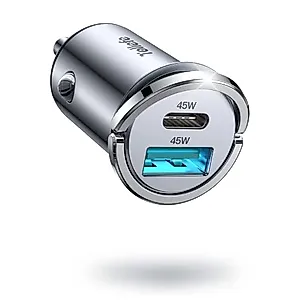 USB C Car Charger, [PD45W & QC45W]Dual Fast Ports Fast Charge Car Charger [All Metal & Mini]Cigarette Lighter Adapter for iPhone 14/13/12 Pro Max Samsung S22/21 Note20/10 Google Pixel, iPad Pro-Sliver