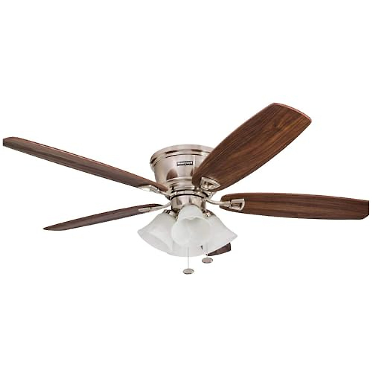 Honeywell Ceiling Fans Glen Alden, 52 Inch Classic Flush Mount Indoor LED Ceiling Fan with Light, Pull Chain, Quick-2-Hang Dual Finish Blades, Reversible Motor - 50182 (Brushed Nickel)