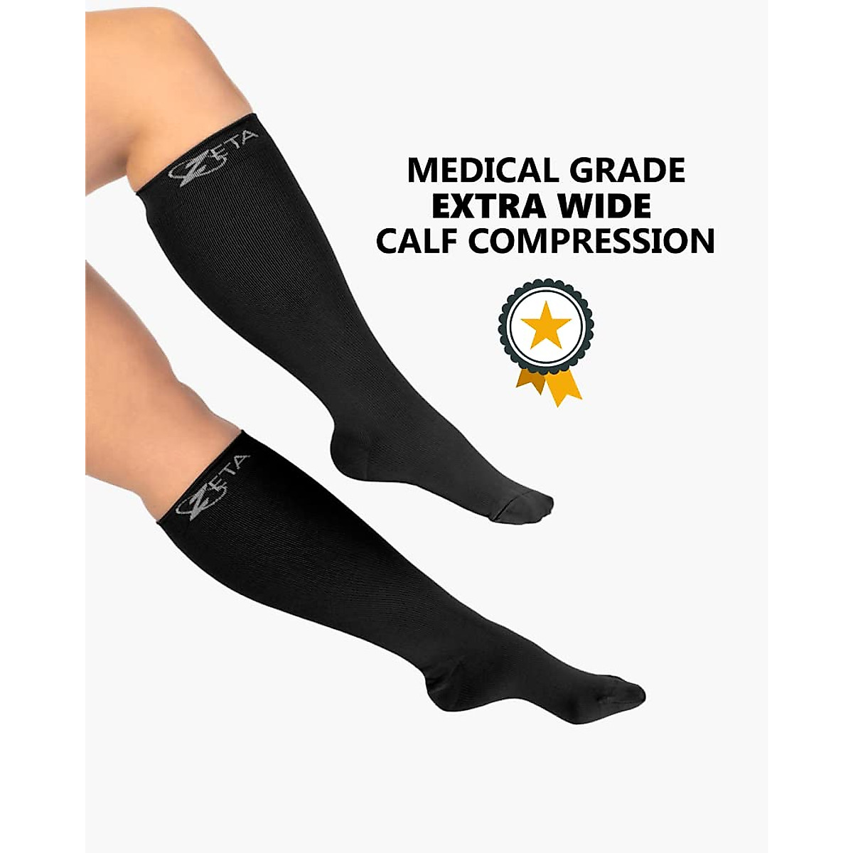 Zeta Wear Plus Size Leg Sleeve Support Socks - The Wide Calf Compression Socks Men and Women Love for Its Amazing Fit, Cotton-Rich Comfort, Compression & Soothing Relief, 1 Pair, 3XL, Black