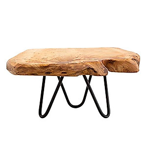TJ Global Natural Edge Wooden Stand with Hairpin Legs for Displaying Cakes, Plants, Candles, Decor (L9 x W8.5 x H4)