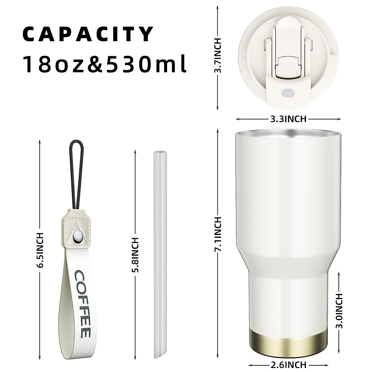 Weisidi Coffee Mug - 18 oz (530ml) Stainless Steel Vacuum Insulated Tumbler - Spill Proof Travel Coffee Tumbler - Keeps Drinks Hot and Cold - Coffee Travel Mug Spill Proof Leak Proof (white)