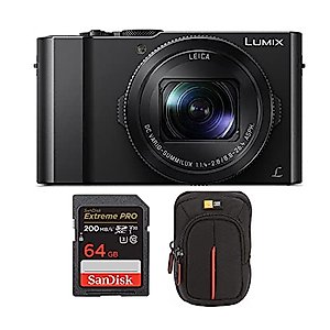 Panasonic LUMIX LX10 4K 20.1MP Digital Camera with Leica 24-72mm Lens (Black), 64GB SD Card, and Camera Case Bundle
