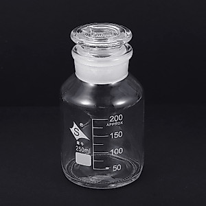 PATIKIL 250mL Reagent Media Bottle, 1Pcs Round Graduated Glass Storage Bottle with Clear Cap for Chemistry Lab Universities Home, Clear