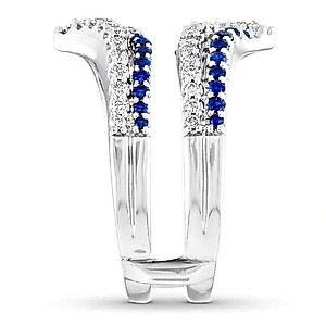 V Touch Round Cut Created Red Ruby Solitaire Enhancer Guard Wrap Engagement Wedding Ring for Womens 925 Silver 14K White Gold Plated