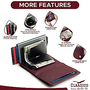 Claasico Men Slim Bifold Pop Up Wallet & Credit Card Case | Compact Card Holder w/Pop Out Button & ID Window