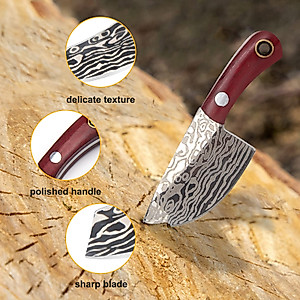 Pletpet 4 Pieces Mini Damascus Pocket Knife Set, Tiny Kitchen Chef Knife Set Portable Small Keychain Pocket Knife Cleaver for Package Opener Box Cutter Letter Opener