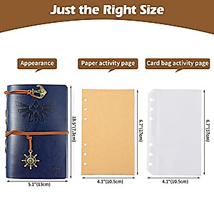 Vintage PU Leather Refillable Notebook for Diary, Embossed Travel Journal Diary with Blank Pages,card holder and Retro Pendants-Legend of Zelda(Blue)